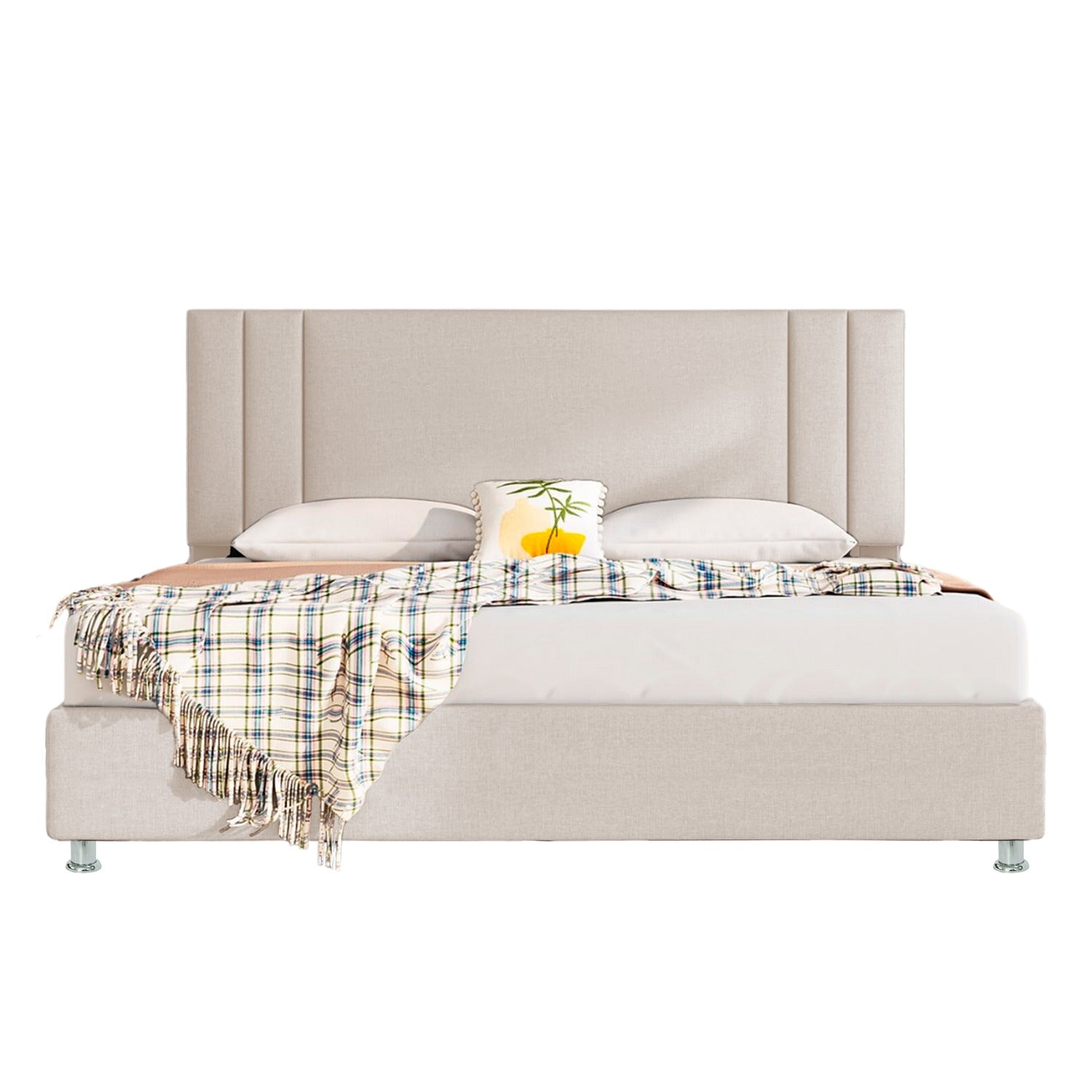 Base Cama Con Espaldar Queen Lupe Beige – Ekonomodo